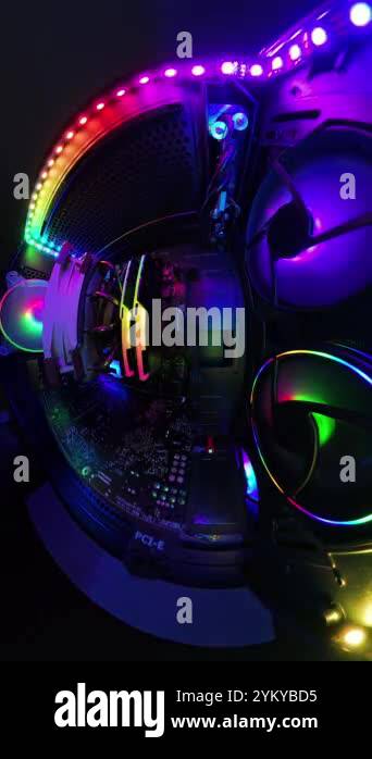 Vertical video. A top-down view from inside a gaming PC with a "Tiny ...