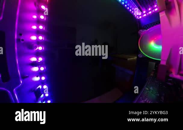 A super wide-angle view of a gaming PC interior, with the camera slowly ...