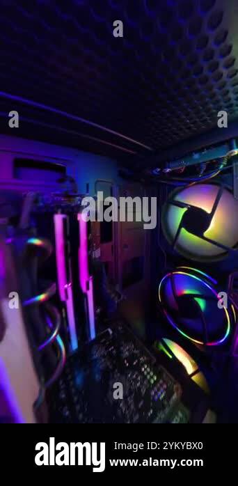 Vertical video. A dynamic camera movement inside a gaming PC ...