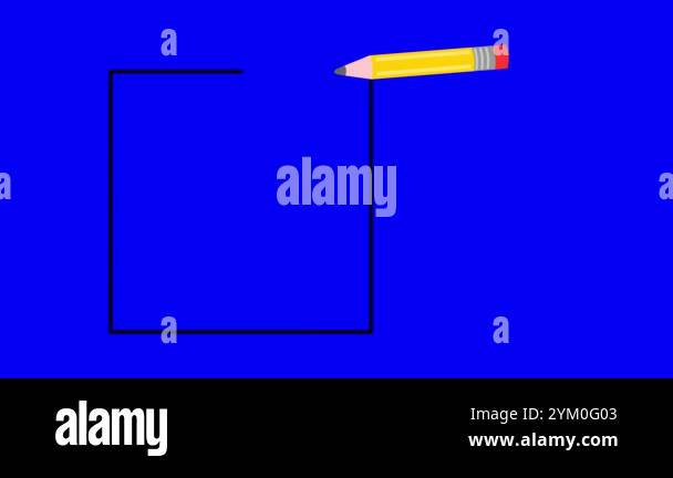video animation pencil drawing square shape outline line, on a blue ...