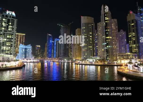 5K Dubai Marina night time lapse, UAE. Dubai Marina - the largest man ...