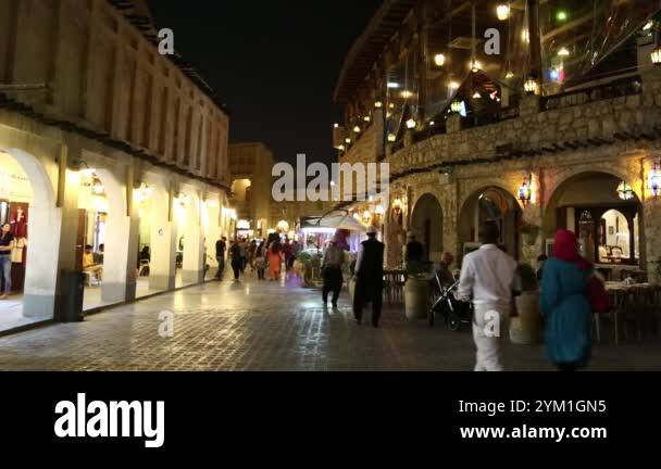 QATAR, DOHA, MARCH 22, 2018: People at Souq Waqif or the standing ...