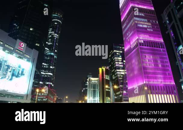 QATAR, DOHA, MARCH 20, 2018: 8K night time lapse of road traffic in ...