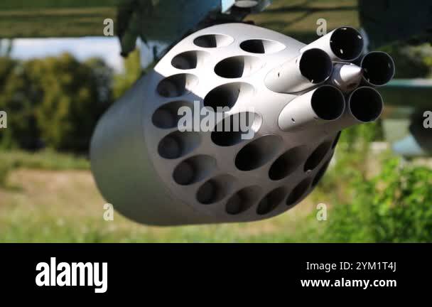 Rocket launcher under the wing of fighter aircraft. Jet fighter with ...