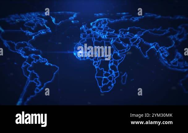 map with world map with blue line light effect Stock Video Footage - Alamy