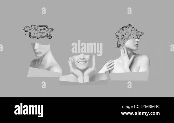 Mental health awareness concept. Happy female head with flowers inside ...