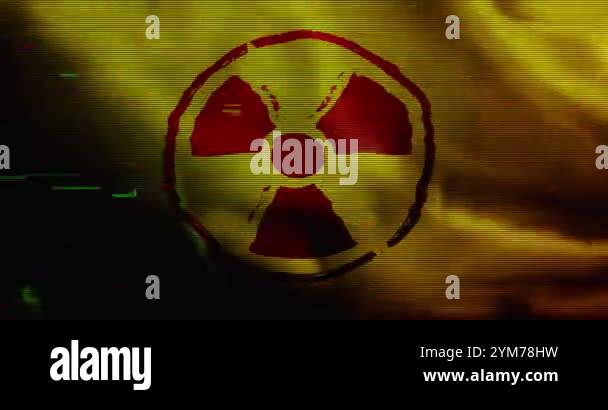 Nuclear radiation symbol flag waving with noise and glitch effect ...
