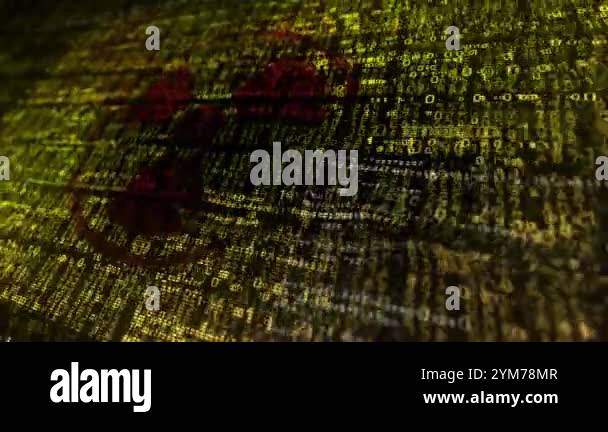 Nuclear radiation symbol flag waving with noise and glitch effect ...