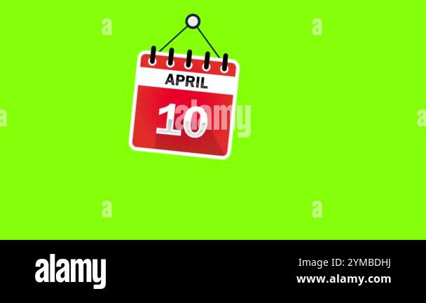 April 10 Calendar Sign on green screen background, chroma key. Calendar ...