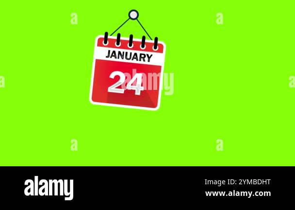 January 24 Calendar Sign on green screen background, chroma key. Calendar Pendulu Animation ...