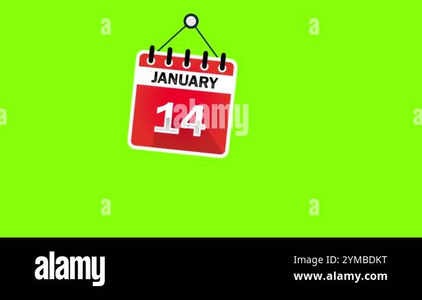 January 14 Calendar Sign on green screen background, chroma key ...