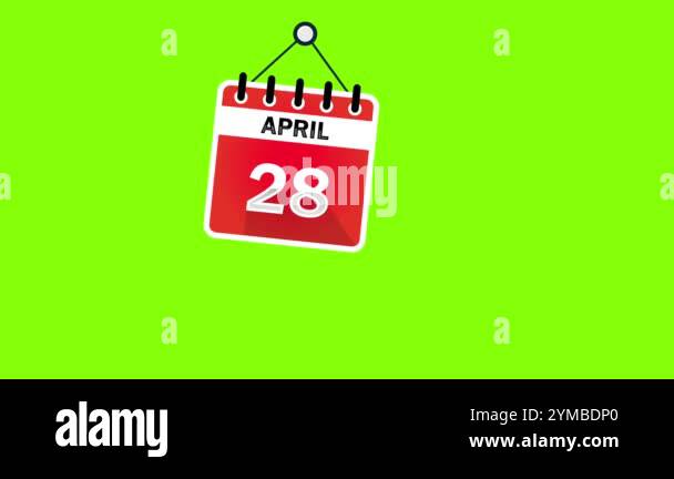 April 28 Calendar Sign on green screen background, chroma key. Calendar ...