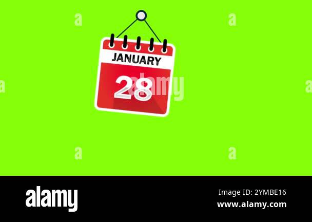 January 28 Calendar Sign on green screen background, chroma key ...