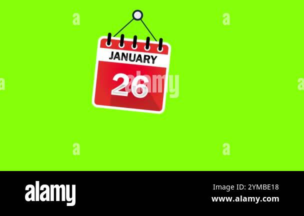 January 26 Calendar Sign on green screen background, chroma key ...