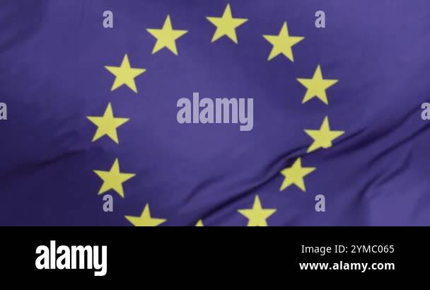 European Union flag featuring circle of twelve gold stars waves ...