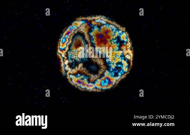 A sphere of multi-colored molecules that glows with blue light. Perfect ...