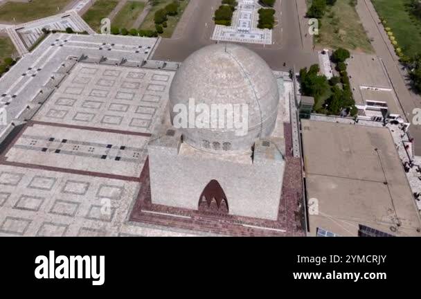 Aerial footage of Mazar-e-Quaid also known as tomb of Quaid-e-Azam ...