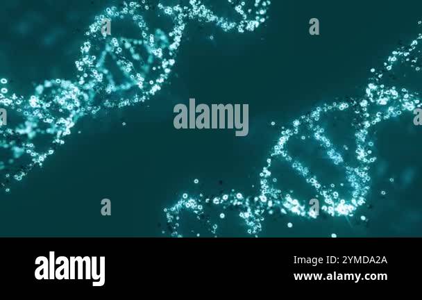 3d animation glowing and flashing DNA in blue color while floating ...