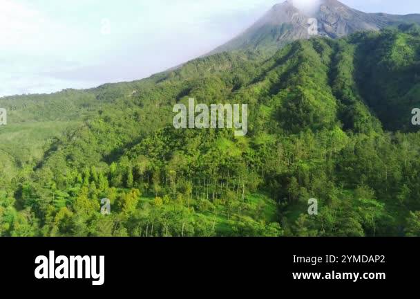 A majestic view of Mount Merapi, an active volcano in Central Java ...