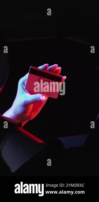 Vertical video. Bank fraud. Money phishing. Personal data security. Red ...