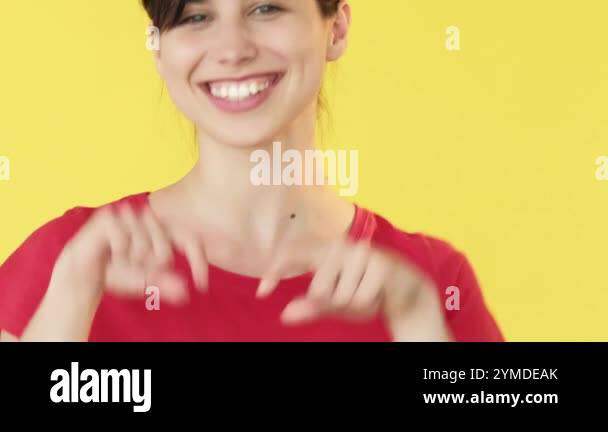 Heart symbol. Air kiss. Woman showing love heartfelt adore amour hand ...