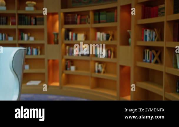 Defocused image showing a modern library interior with a focus on ...