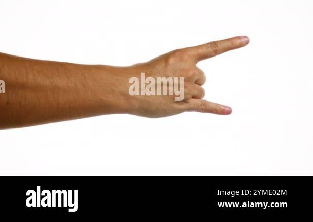 Man hand making rock gesture isolated on white background with visible ...