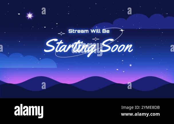 Stream overlay, starting soon on black and blue sky background ...