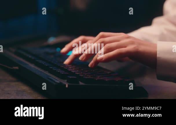 Unrecognizable Girl Woman Hands Gamer Programmer Hacker Coding Data Web Antivirus Typing