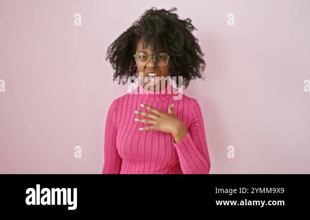 Skeptical look! african american woman in glasses standing, looking ...