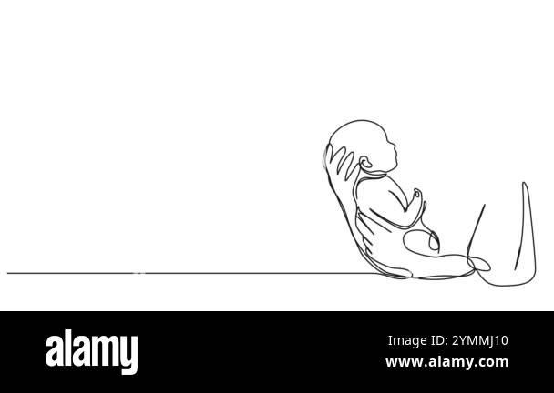 animated continuous single line drawing of mother holding newborn baby ...