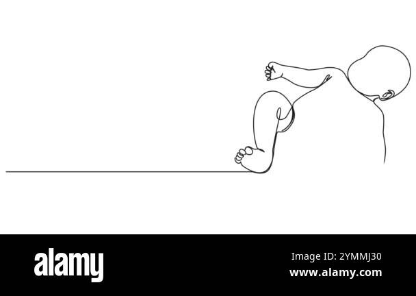 animated continuous single line drawing of baby lying on its back, line ...