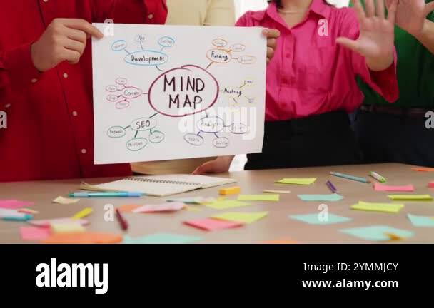 Slow motion successful happy and excited young businesspeople presents ...