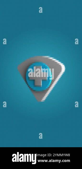 Pixel Art Medical Symbol with Blue Cross on Gradient Background Stock ...