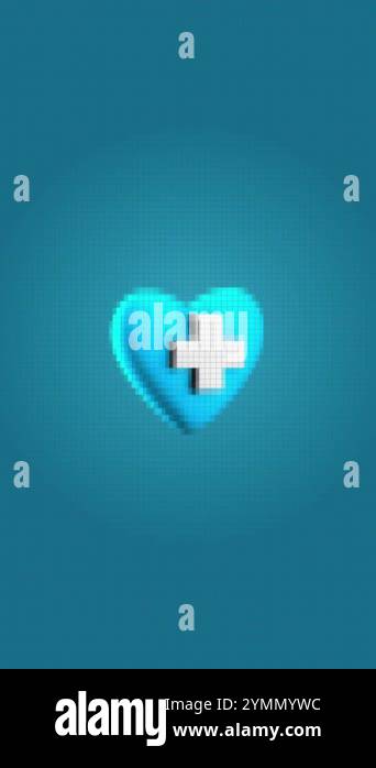 Pixel art depiction of a blue heart featuring a white medical cross ...