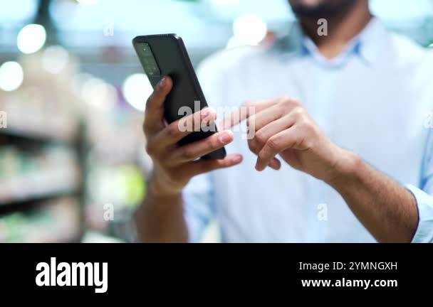 lose up male hand using smartphone communication with light bokeh ...