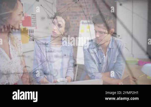 Network connections and data processing animation over diverse business ...