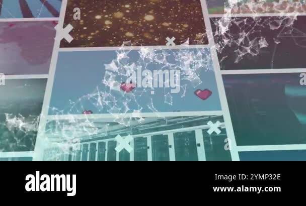 Digital network connections and data processing over various abstract animations. Technology ...