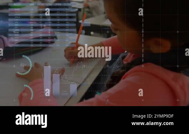 Animation of data processing and diagrams over diverse students taking ...