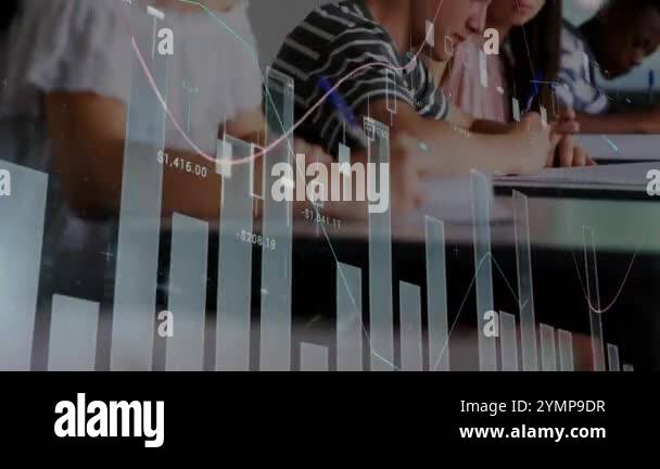 Animation of data processing and diagrams over diverse students writing ...