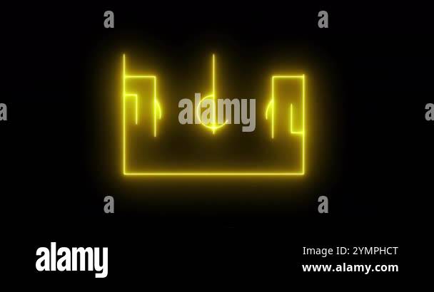 Neon yellow soccer field animation over blue and yellow digital ...