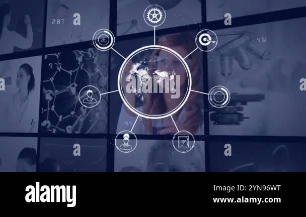 Medical technology icons and data processing animation over healthcare ...