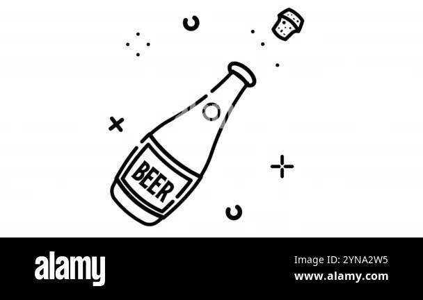 Beer Bottle line art animated icon. Seamless looping video with alpha ...