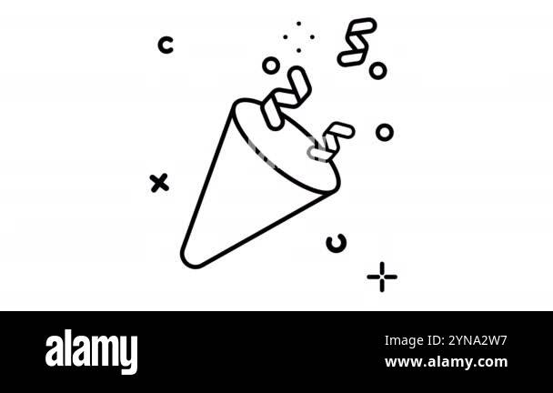 Confetti popper line art animated icon. Seamless looping video with ...