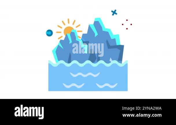 Iceberg with sun animated icon. Seamless looping video with alpha ...