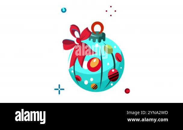Christmas ball with bow tie animated icon. Seamless looping video with ...