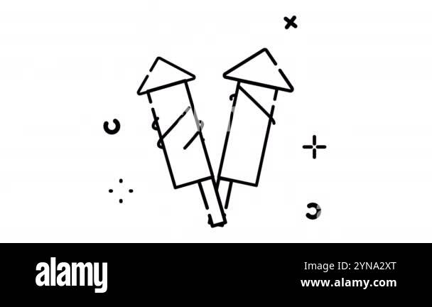 Firecracker line art animated icon. Seamless looping video with alpha ...