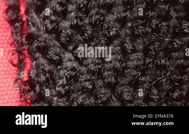 Black Velcro fastener with plastic hooks and eyes under the microscope ...