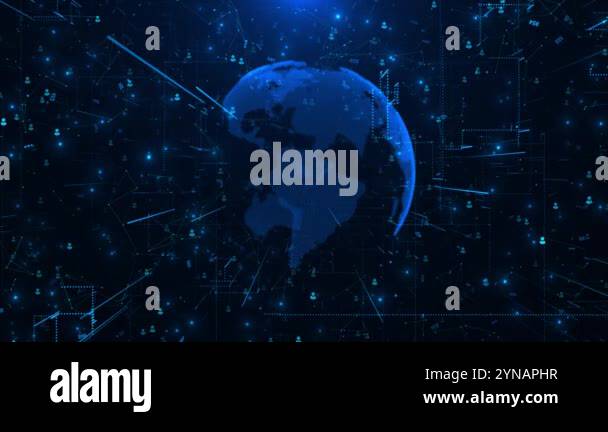 Earth wireframe rotating with the digital number and line connection, Binary code, Futuristic ...