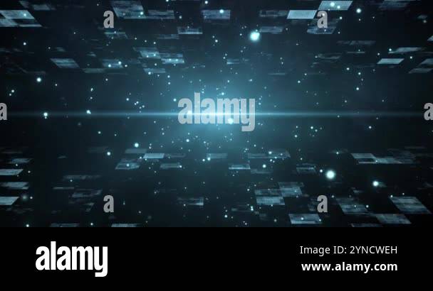 4K Digital cyberspace with particles and Digital data network ...
